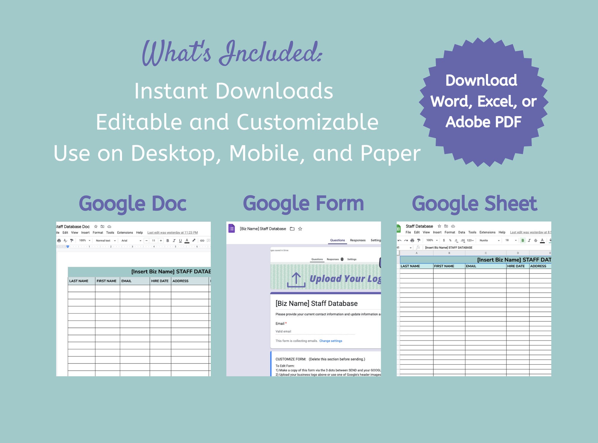 Staff Database Template--google Doc, Sheet, and Form - Etsy