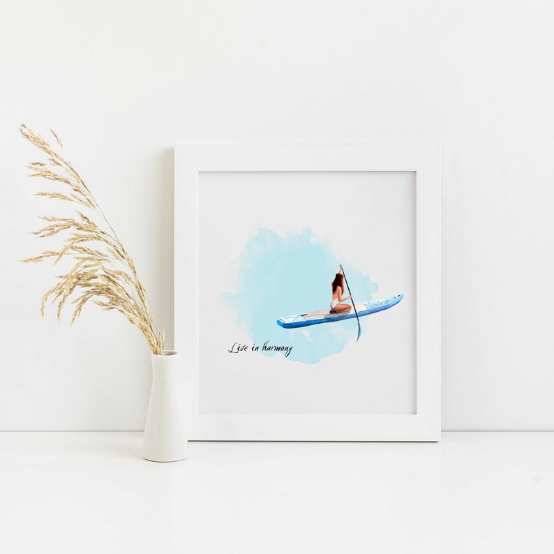 Watercolor Paddle Board Girl Illustration Printable, Wall Art Print ...