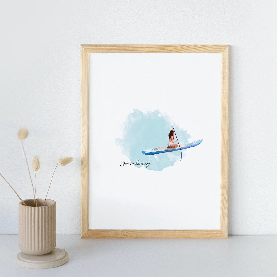 Watercolor Paddle Board Girl Illustration Printable, Wall Art Print ...