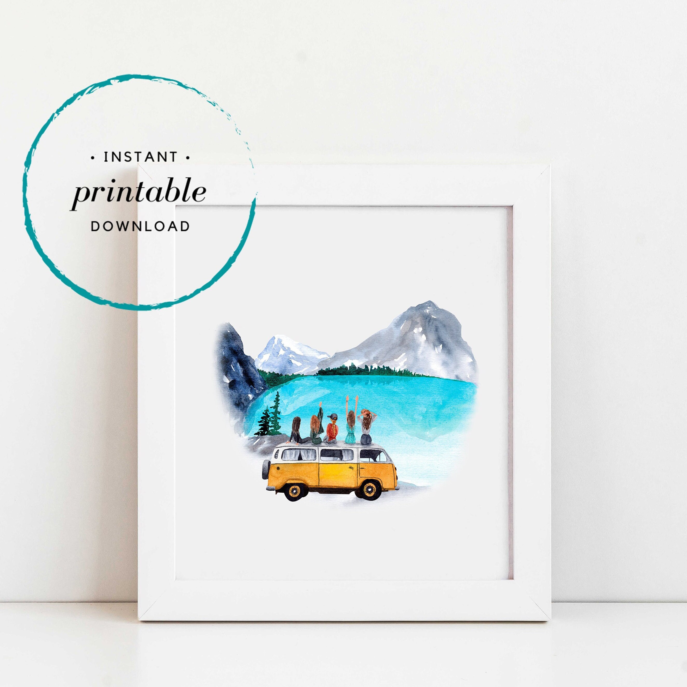 Watercolor Nature Painting Printable, Wall Art Print, Yellow Van Paint ...