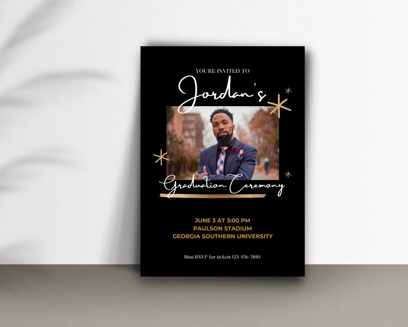 Black and Gold Graduation Invitation Template, Grad Celebration, Fully ...