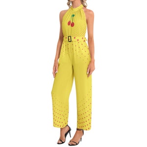 Halter Neck Buckle Belted Jumpsuit, Retro Jumpsuit, Pop Art Clothing ...