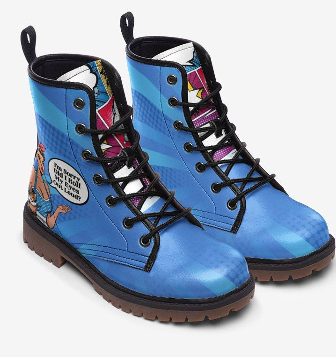Blue Pop Art Boots, Vegan Leather,combat Boots, Lace up Boots, Custom ...