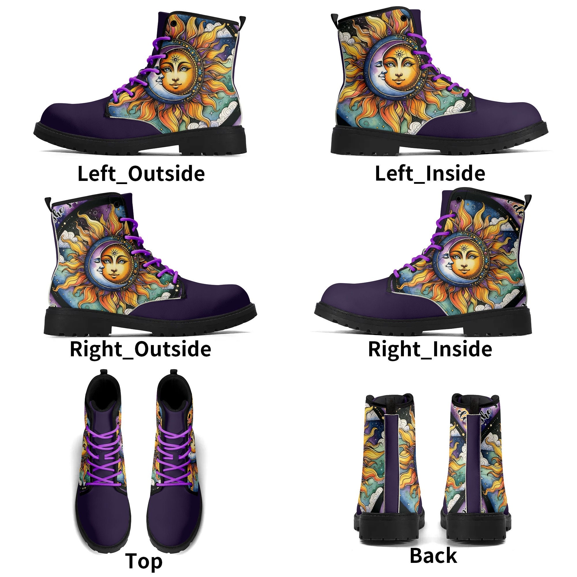 Purple Boots,sun Moon and Stars Boots, Combat Boots, Unique Boots, Boho ...