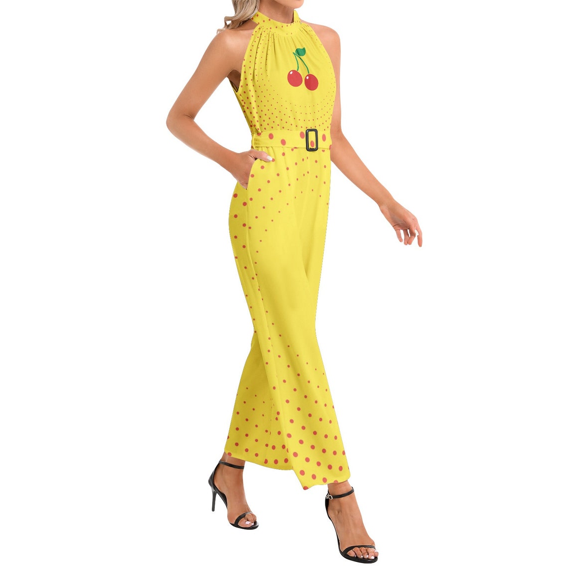 Halter Neck Buckle Belted Jumpsuit, Retro Jumpsuit, Pop Art Clothing ...