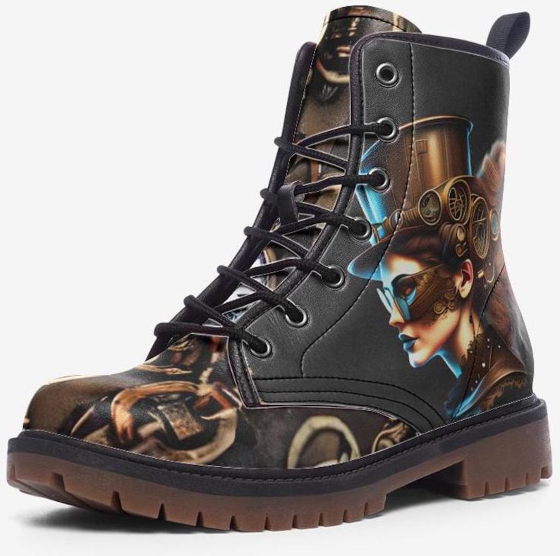 Steampunk Boots, Eco Leather, Combat Boots, Black Steampunk Boots ...