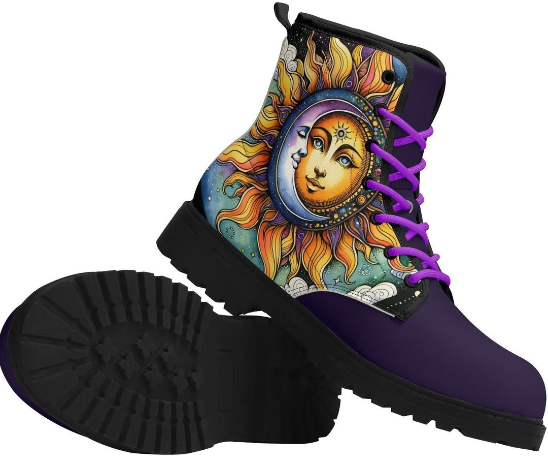 Purple Boots,sun Moon and Stars Boots, Combat Boots, Unique Boots, Boho ...