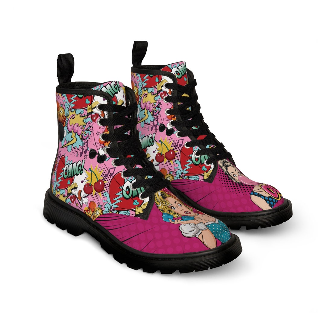 Pop Art Boots, Graffiti Boots, Comic Strip, Combat Style Boots, Funky ...
