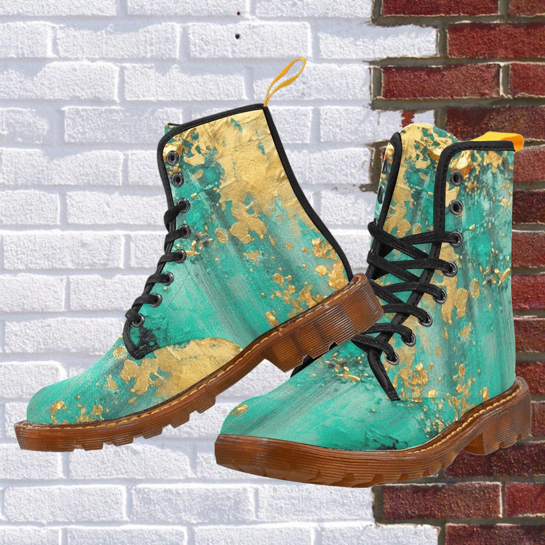 Green Vegan Leather Boots, Green Boots, Festival Boots, Custom Made ...