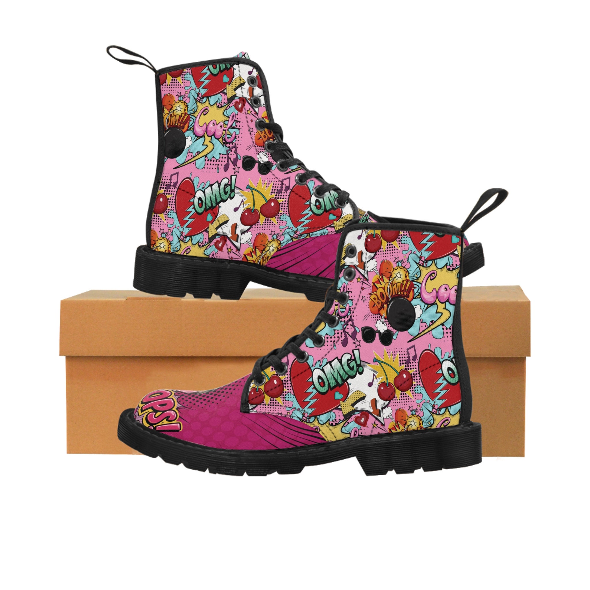 Pop Art Boots, Graffiti Boots, Comic Strip, Combat Style Boots, Funky ...