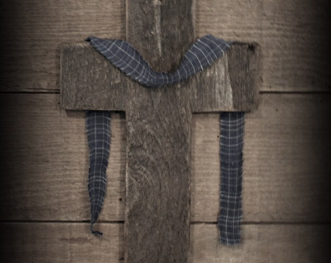 Primitive Wood Wall Cross With Early Blue Homespun Old Cabin Farmy ...