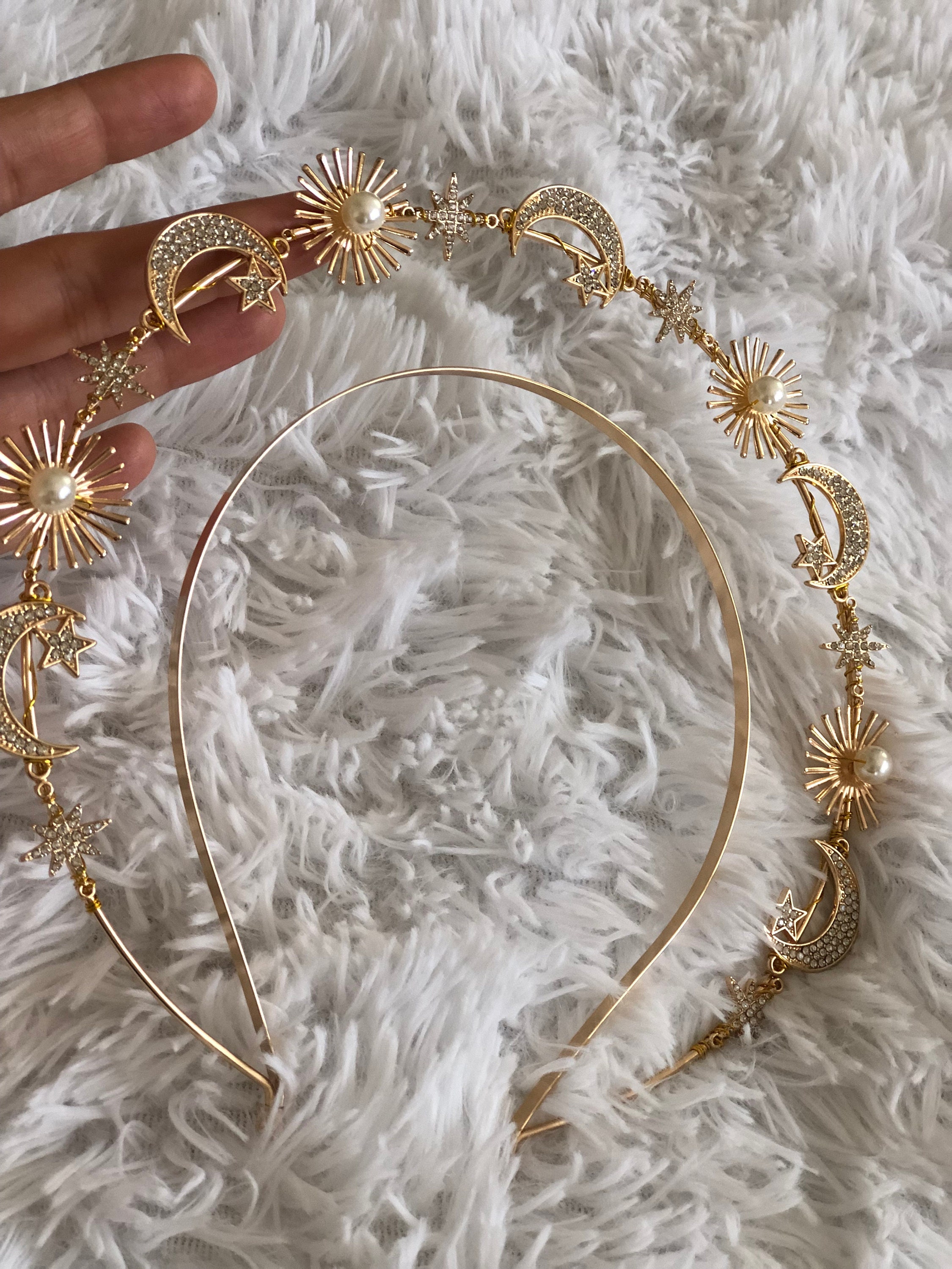 Star Halo Crown Headband Crystal Moon Tiara Headbands Gold Goddess ...