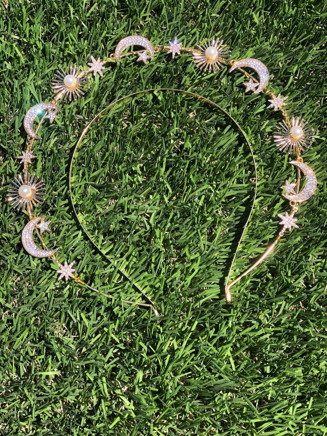 Star Halo Crown Headband Crystal Moon Tiara Headbands Gold Goddess ...