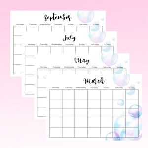 Blank Bubble Digital Calendar | Digital Planner | Simple Calendar ...