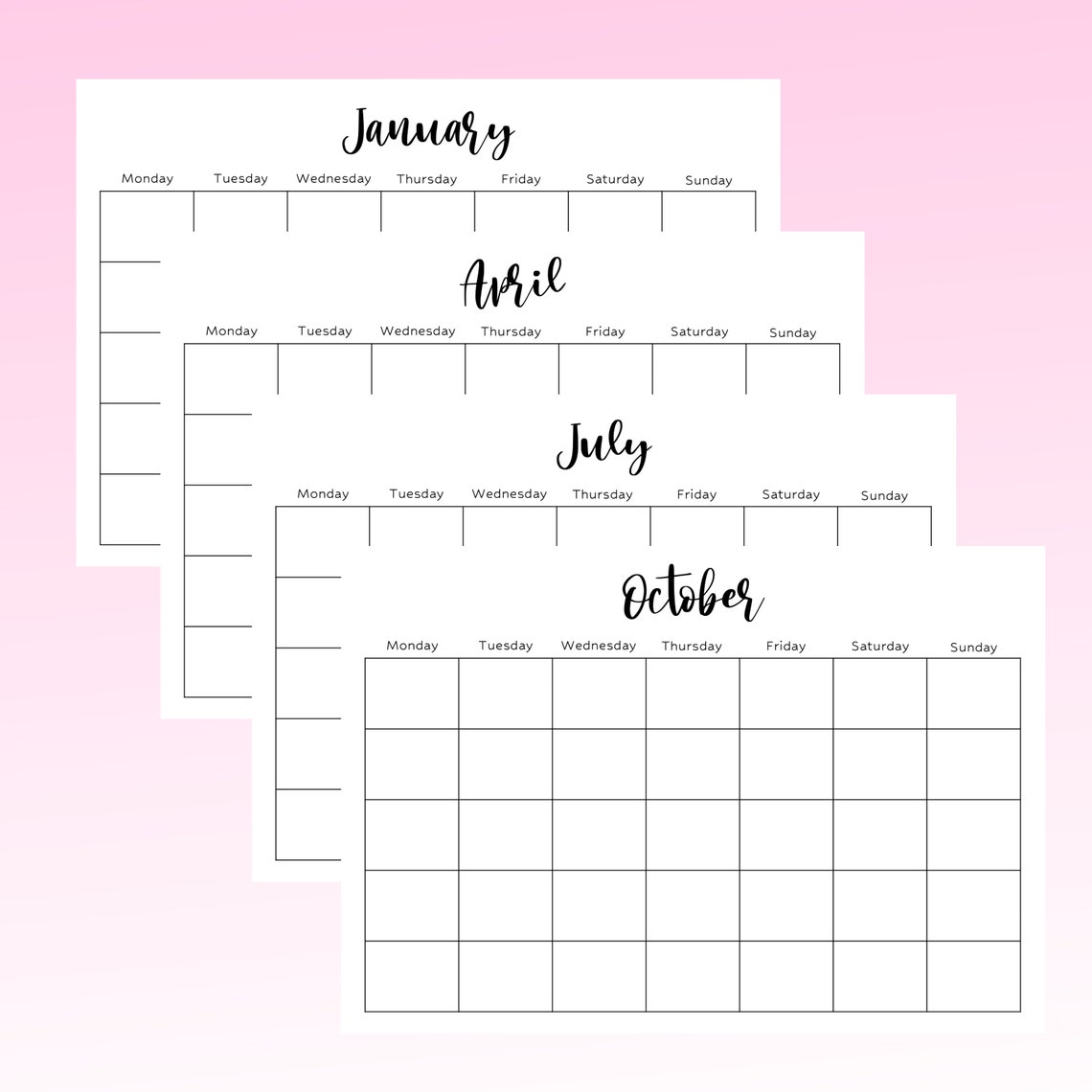 Blank Digital Calendar | Digital Planner | Simple Calendar | Printable ...