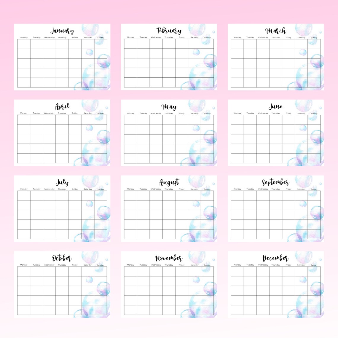 Blank Bubble Digital Calendar | Digital Planner | Simple Calendar ...