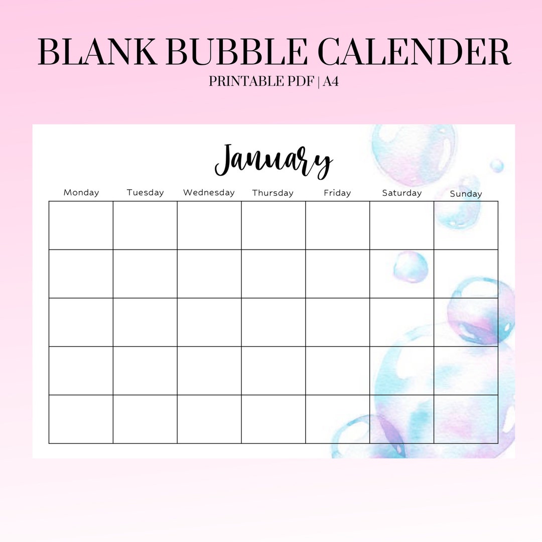 Blank Bubble Digital Calendar | Digital Planner | Simple Calendar ...