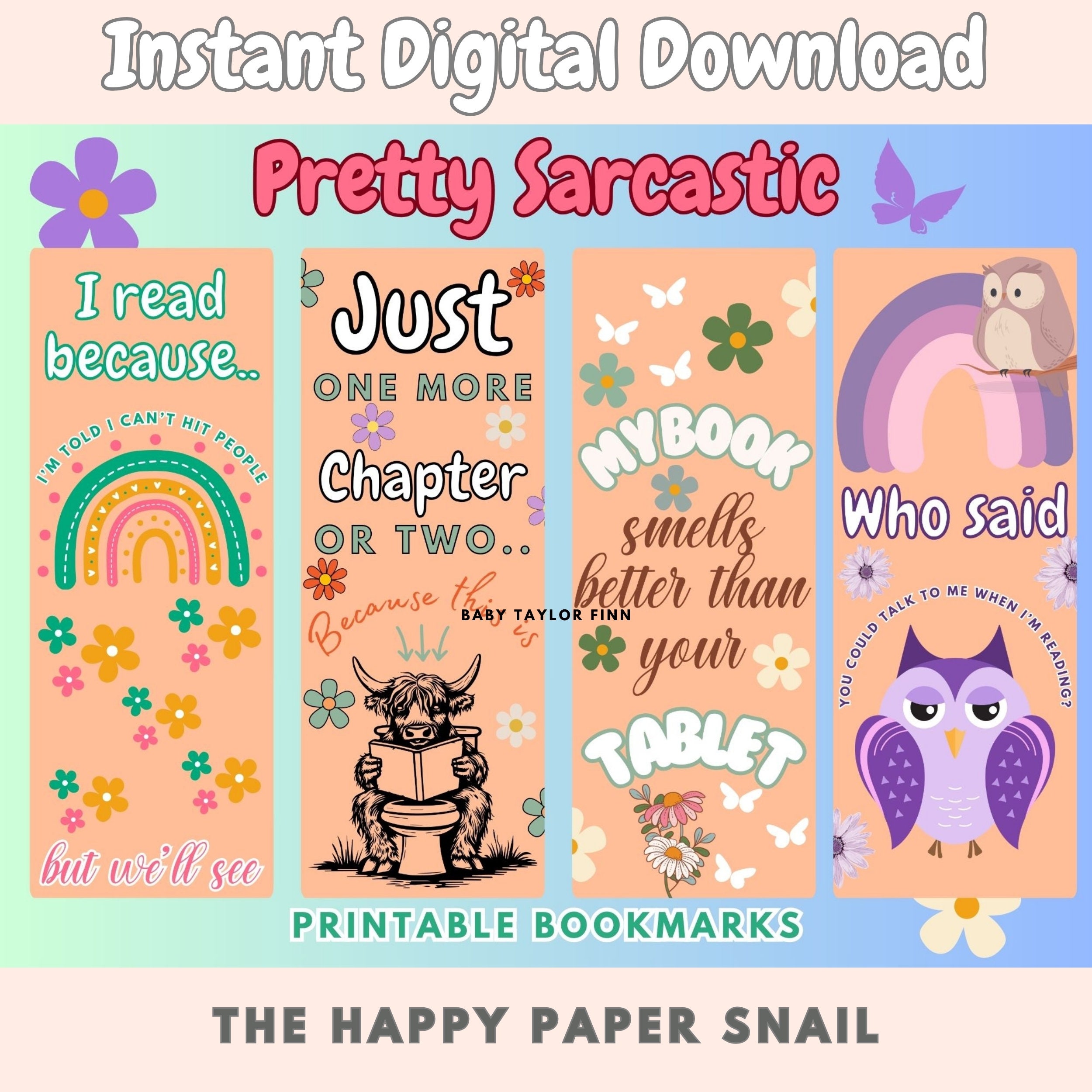 Pretty Snarky Bookmarks Set Printable, Snarky Bookmarks Set, Pretty ...