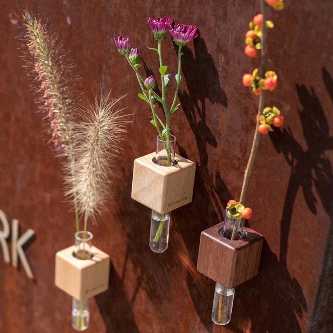Set of 3 Magnetic Glass Tube for Flowers, Decorations or Spice | Fridge ...