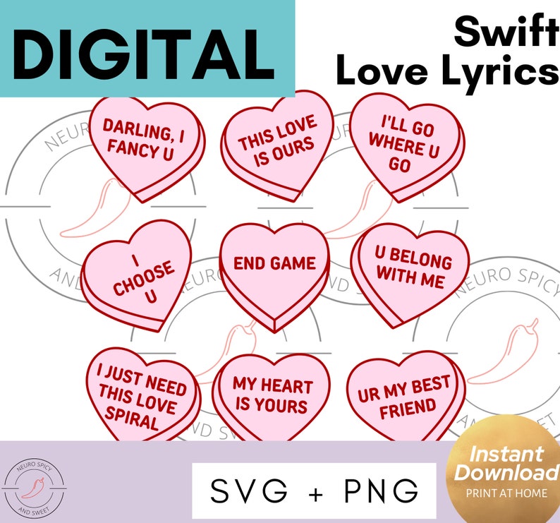 Swift Love Lyrics SVG Digital, Taylor Merch, Conversation Heart ...