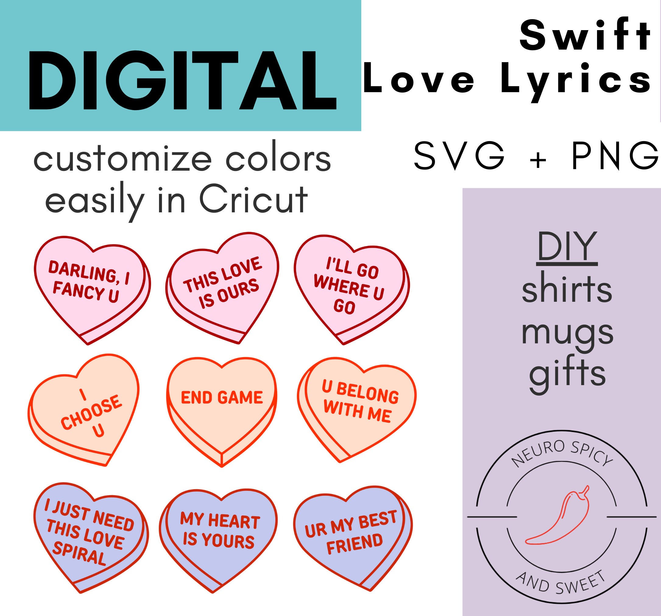 Swift Love Lyrics SVG Digital, Taylor Merch, Conversation Heart ...