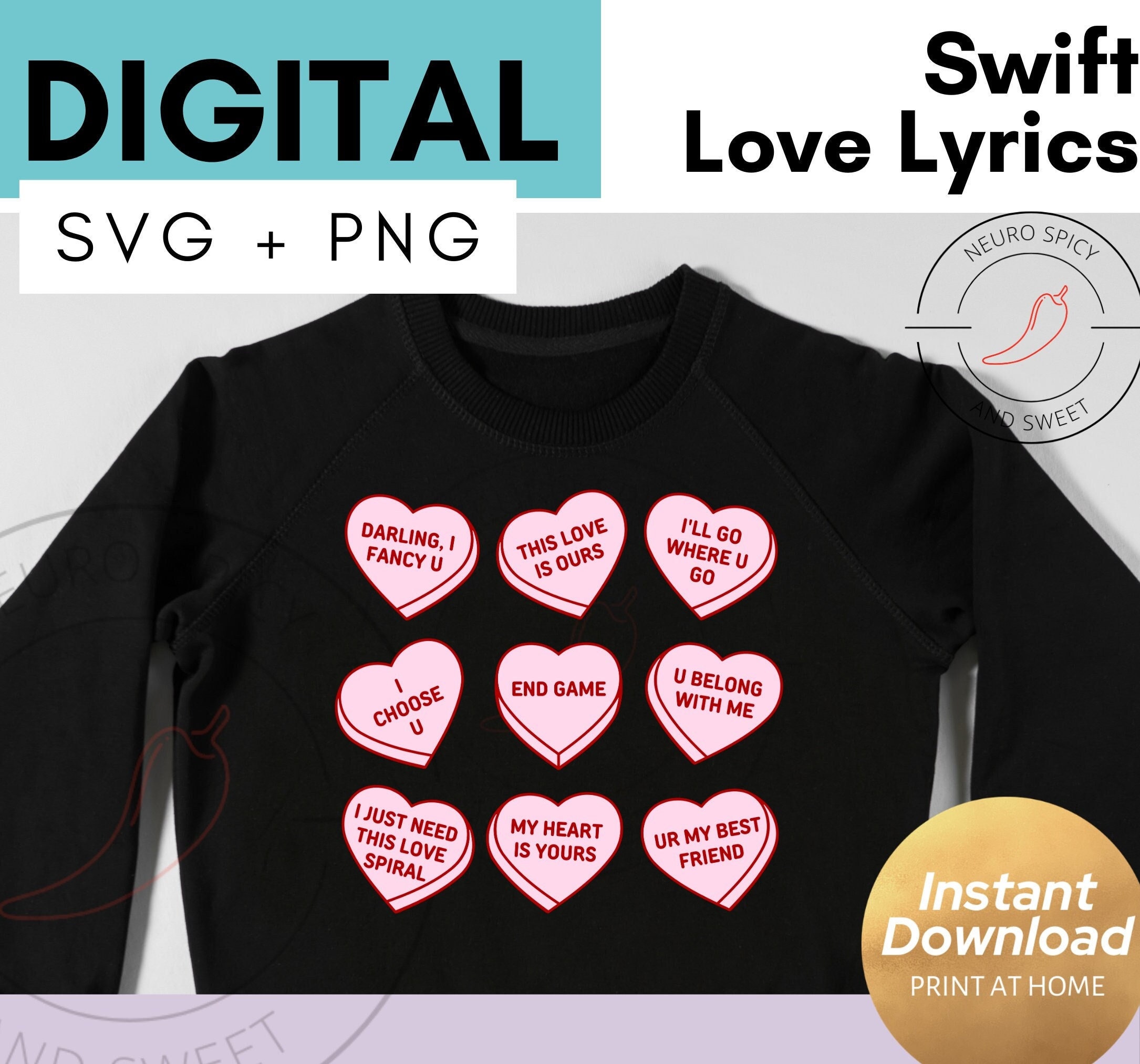 Swift Love Lyrics SVG Digital, Taylor Merch, Conversation Heart ...