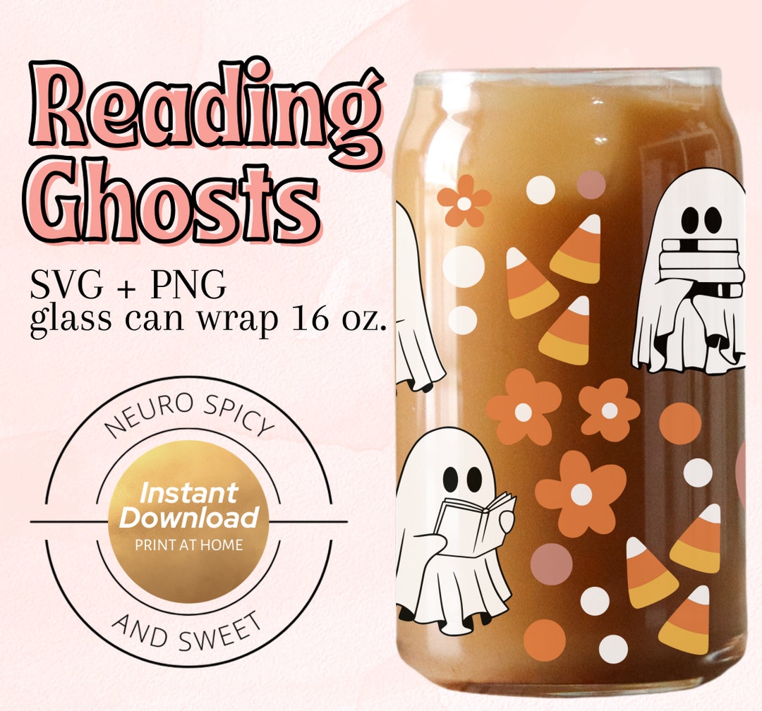 Book Ghost Libbey 16oz Wrap SVG, Book Craft Svg, Cute Ghost Svg, Ghost ...