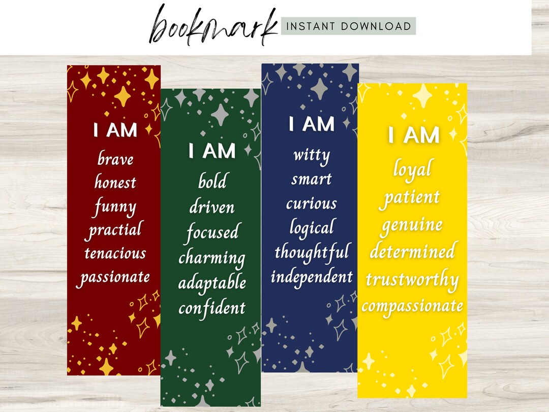 HP House Bookmarks, Digital Bookmarks, HP House Affirmations, Wizard ...