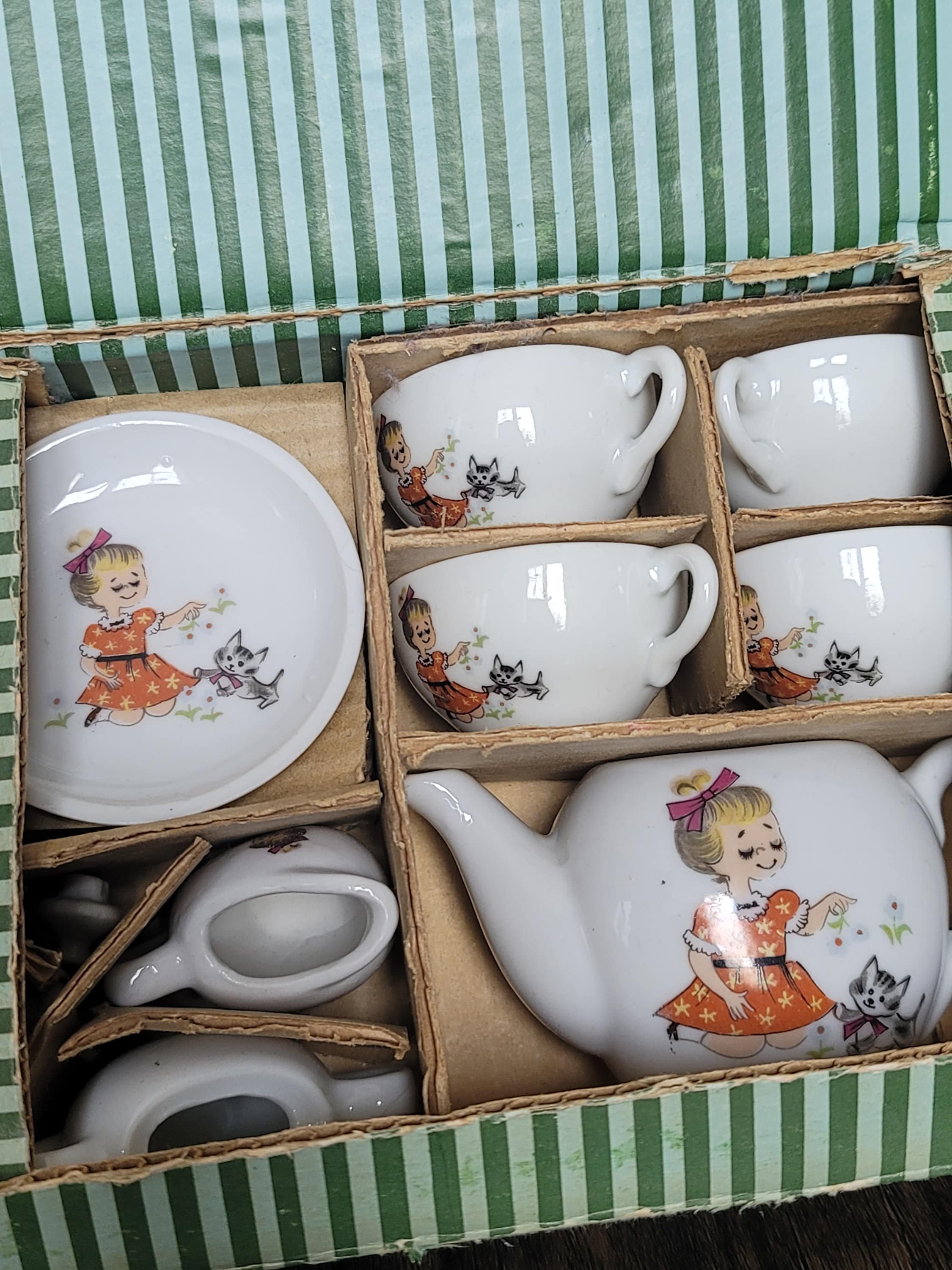 Vintage Tea Set Girl With Kitty - Etsy