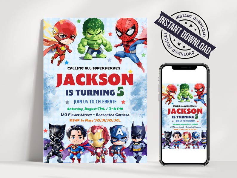 Editable Superhero Birthday Invitation, Spider Hero Party Invite ...