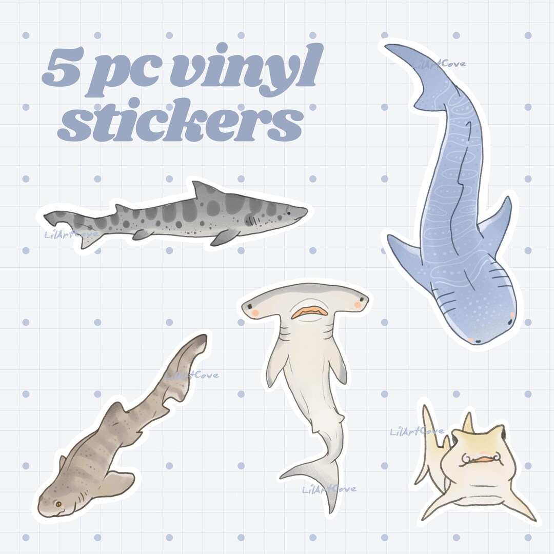 5 Pc Cute Shark Stickers, Vinyl Shark Decals, Kawaii Shark Stickers ...