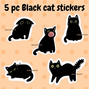 Vinyl Black Cat Stickers Kawaii Cat Stickers Cute Animal Stickers 5 Pc ...