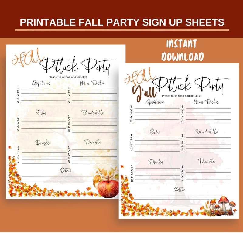 Fall Potluck Sign up Sheets - Etsy