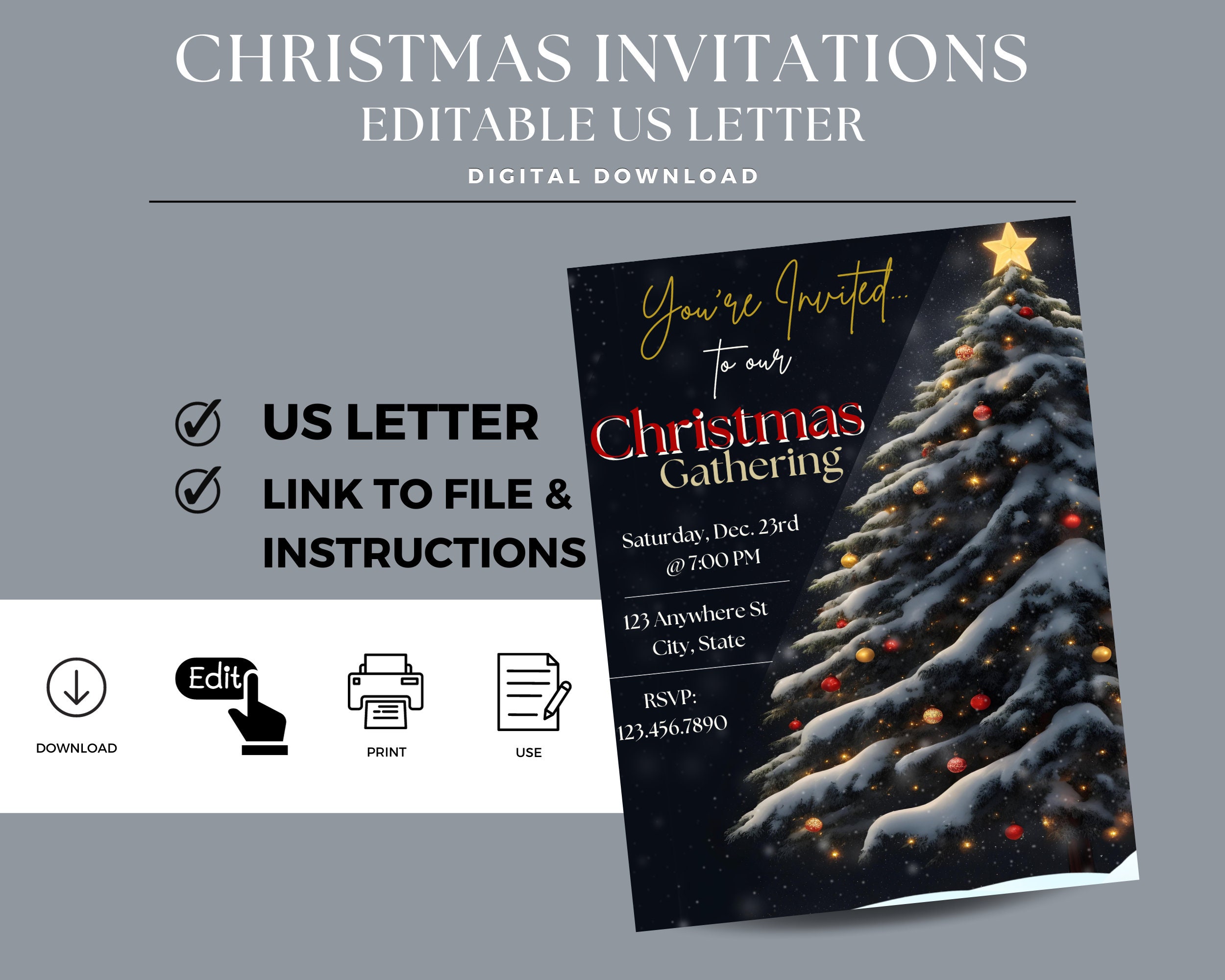 Editable Christmas Invitation Printable Invitation for the Holidays - Etsy