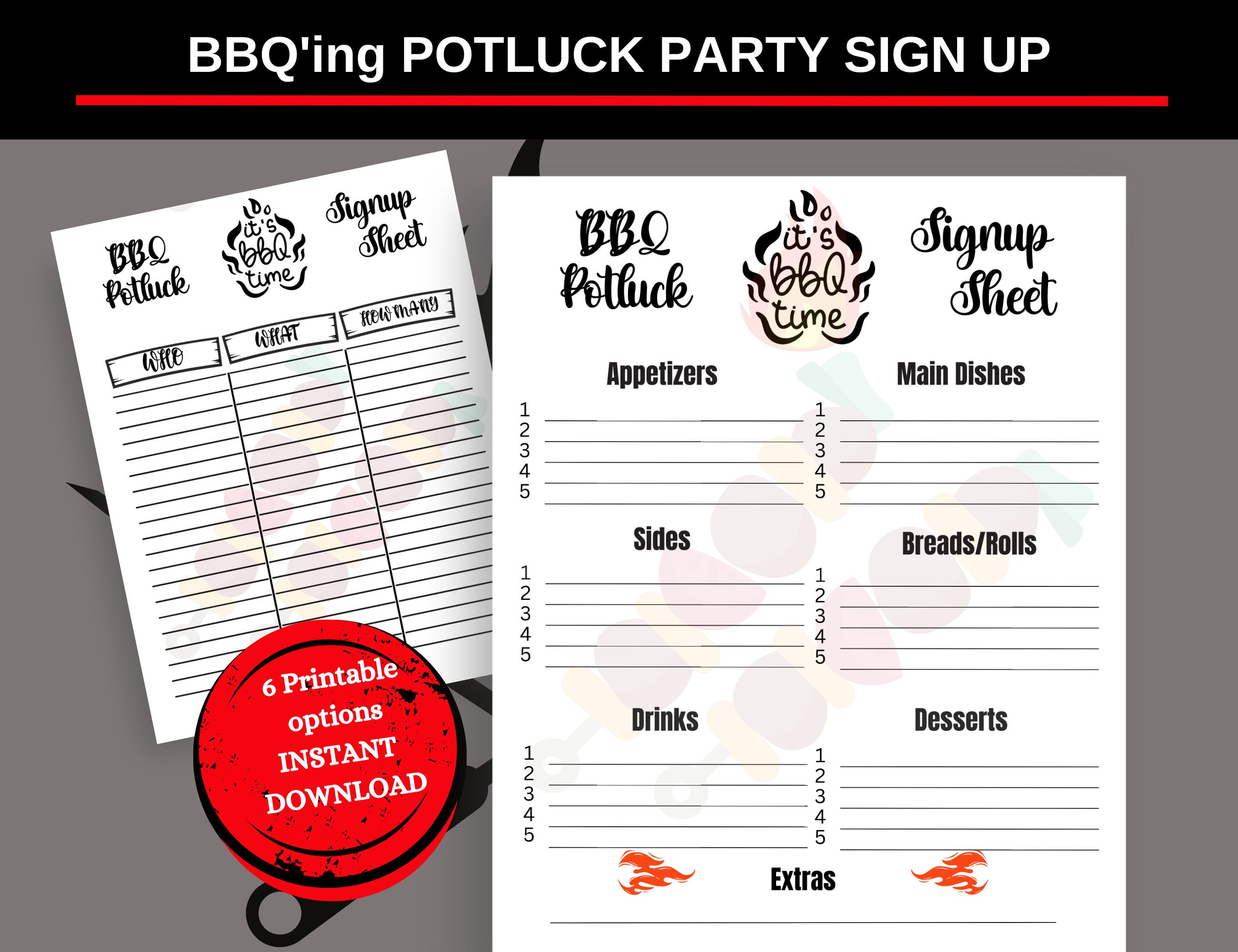 Summer BBQ Party Potluck Sign up Sheet Printable Potluck Party Summer ...