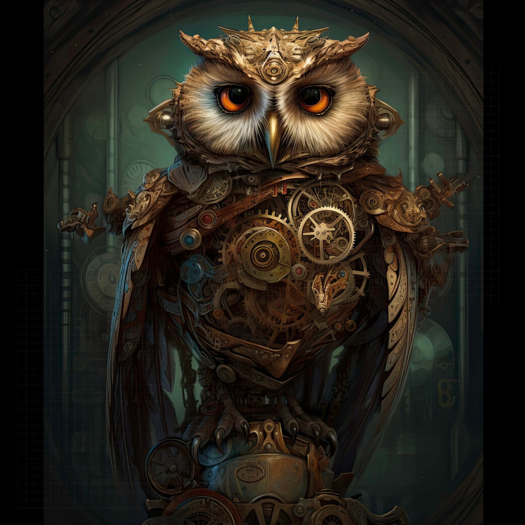 Steampunk Owl Wall Art Majestic Owl Art Prints Ai Artwork - Etsy