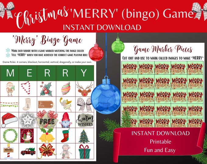 Christmas MERRY Bingo Game | Christmas Bingo Game | Instant Download - Etsy