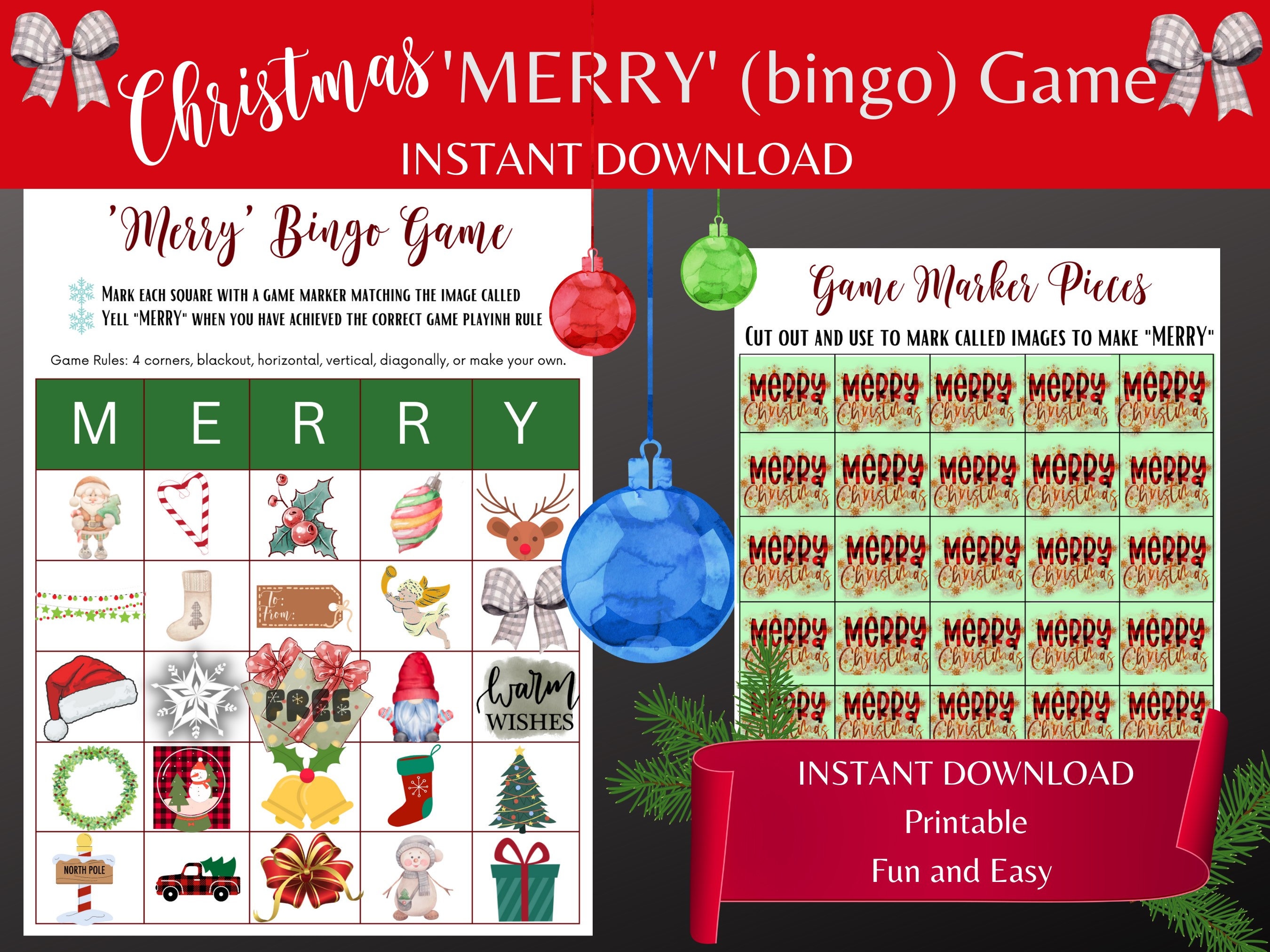 Christmas MERRY Bingo Game | Christmas Bingo Game | Instant Download - Etsy