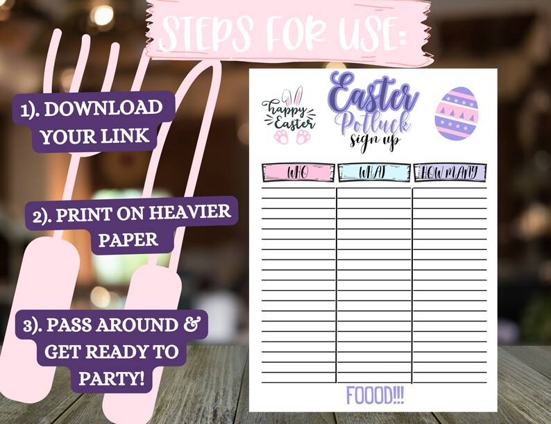 Printable Easter Potluck Sign up Sheet Holiday Party Potluck Family ...
