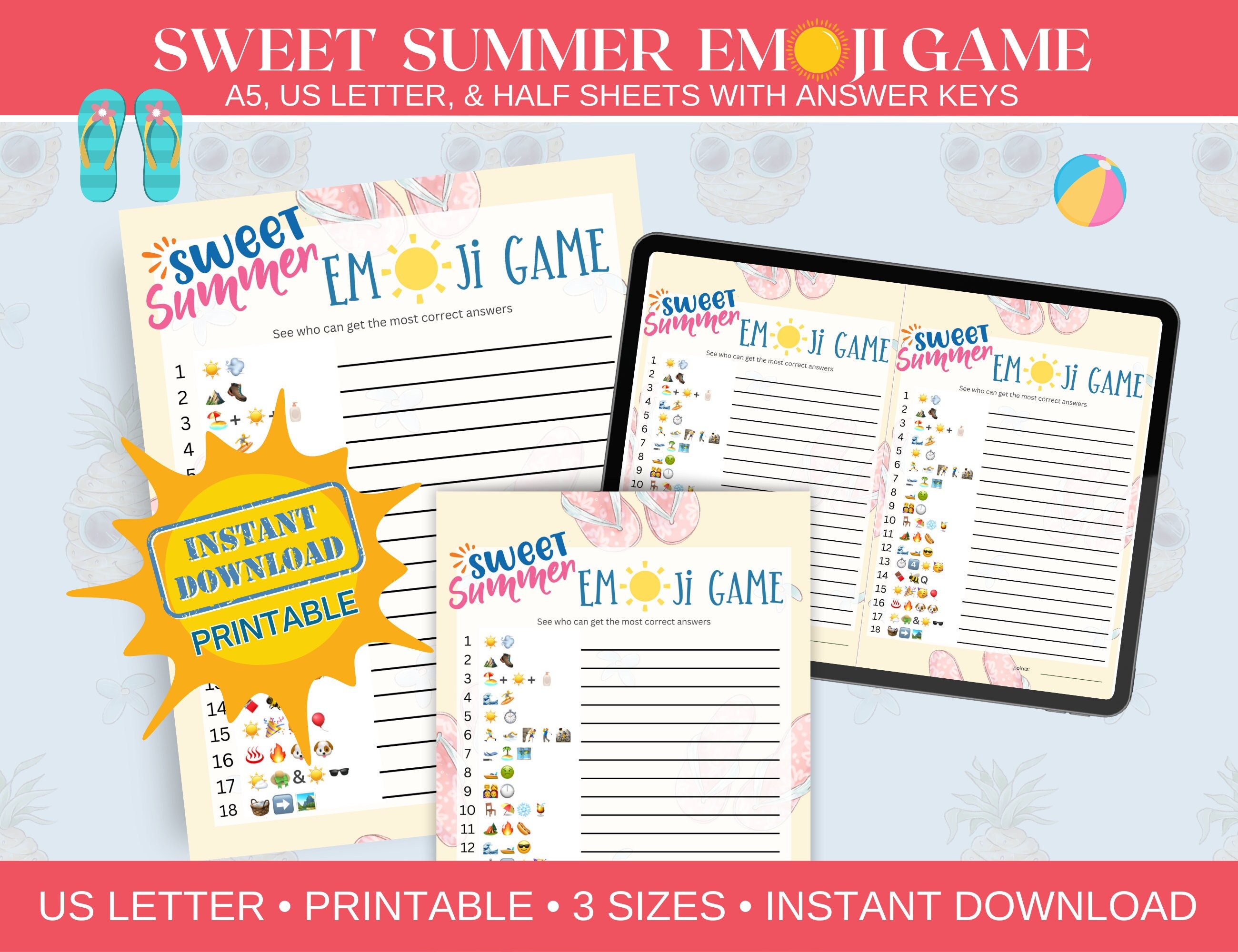 Summer Emoji Game Summertime Emoji Game Instant Download - Etsy