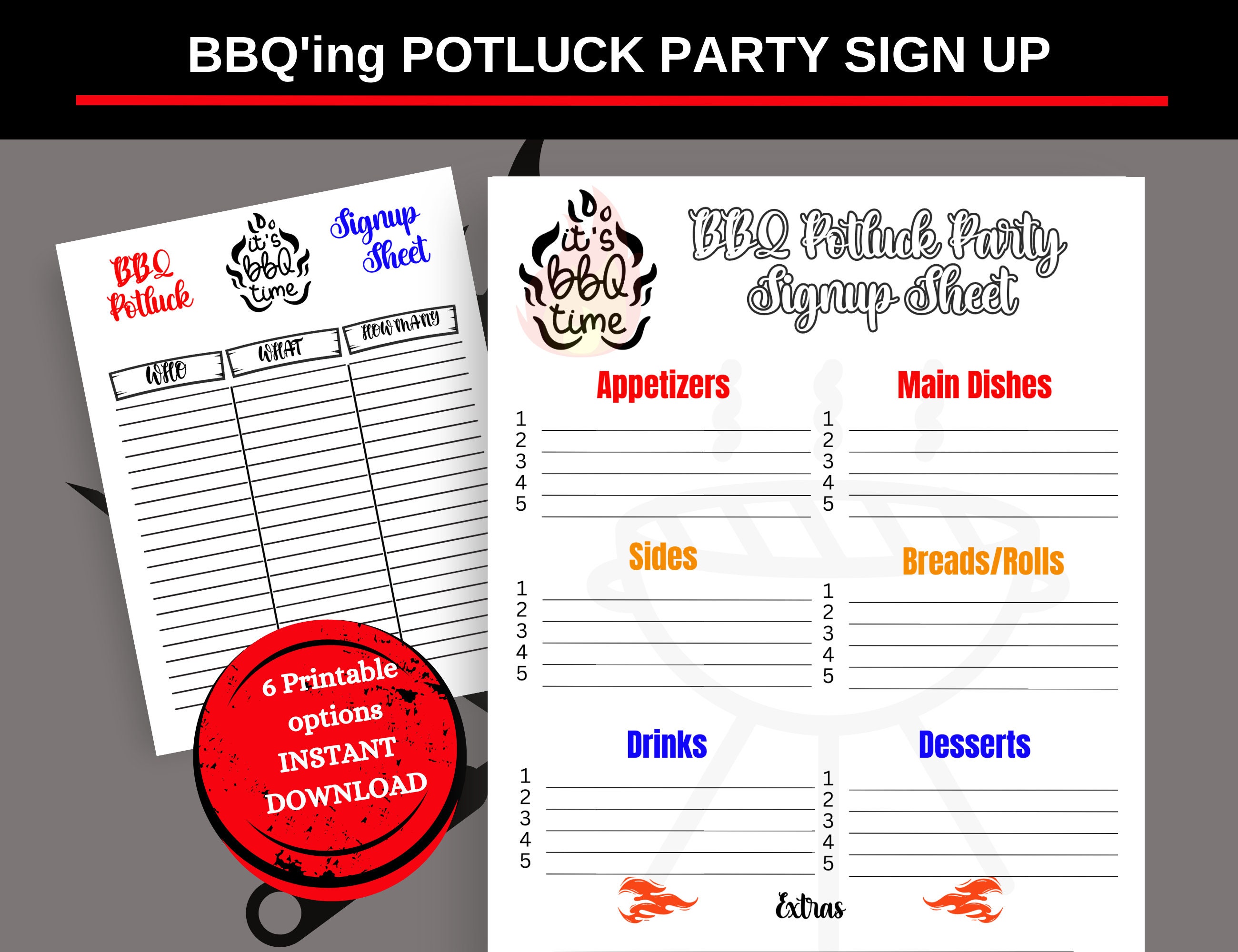 Summer BBQ Party Potluck Sign up Sheet Printable Potluck Party Summer ...