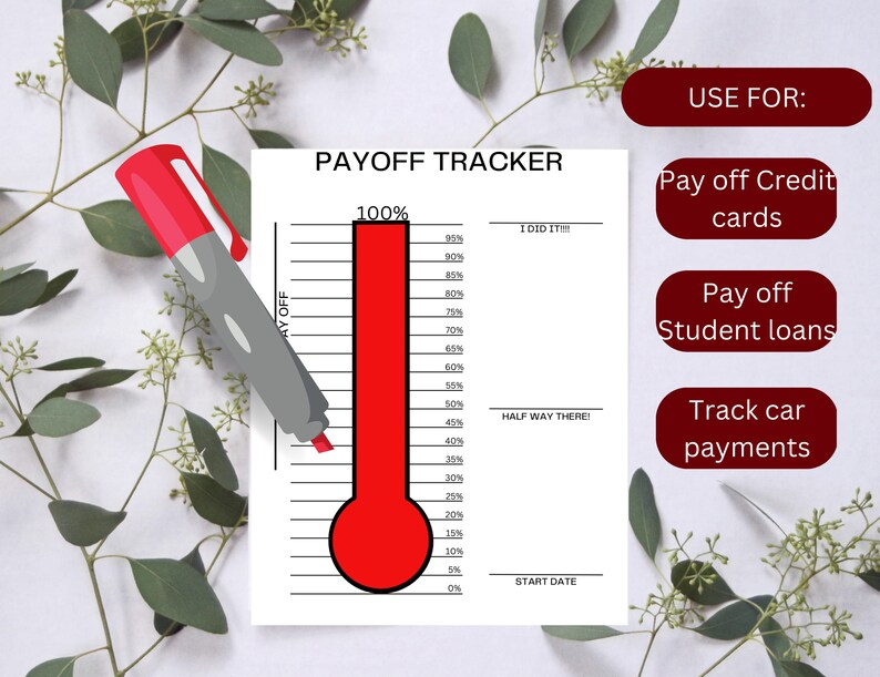 Debt Payoff Thermometer Tracker Printable or Payoff Tracker Editable ...