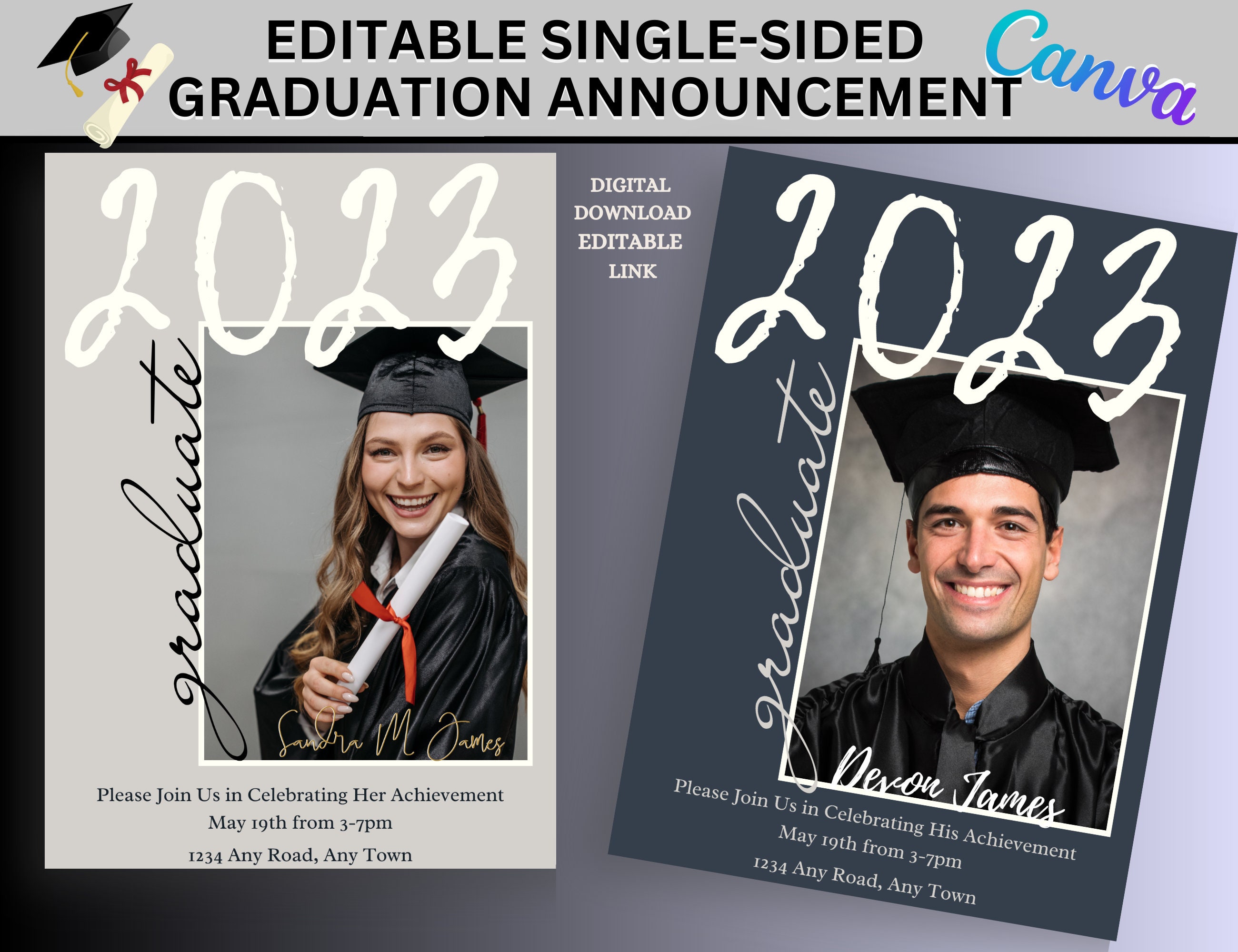 Editable Graduation Announcement With Canva, Single Sided Grad ...