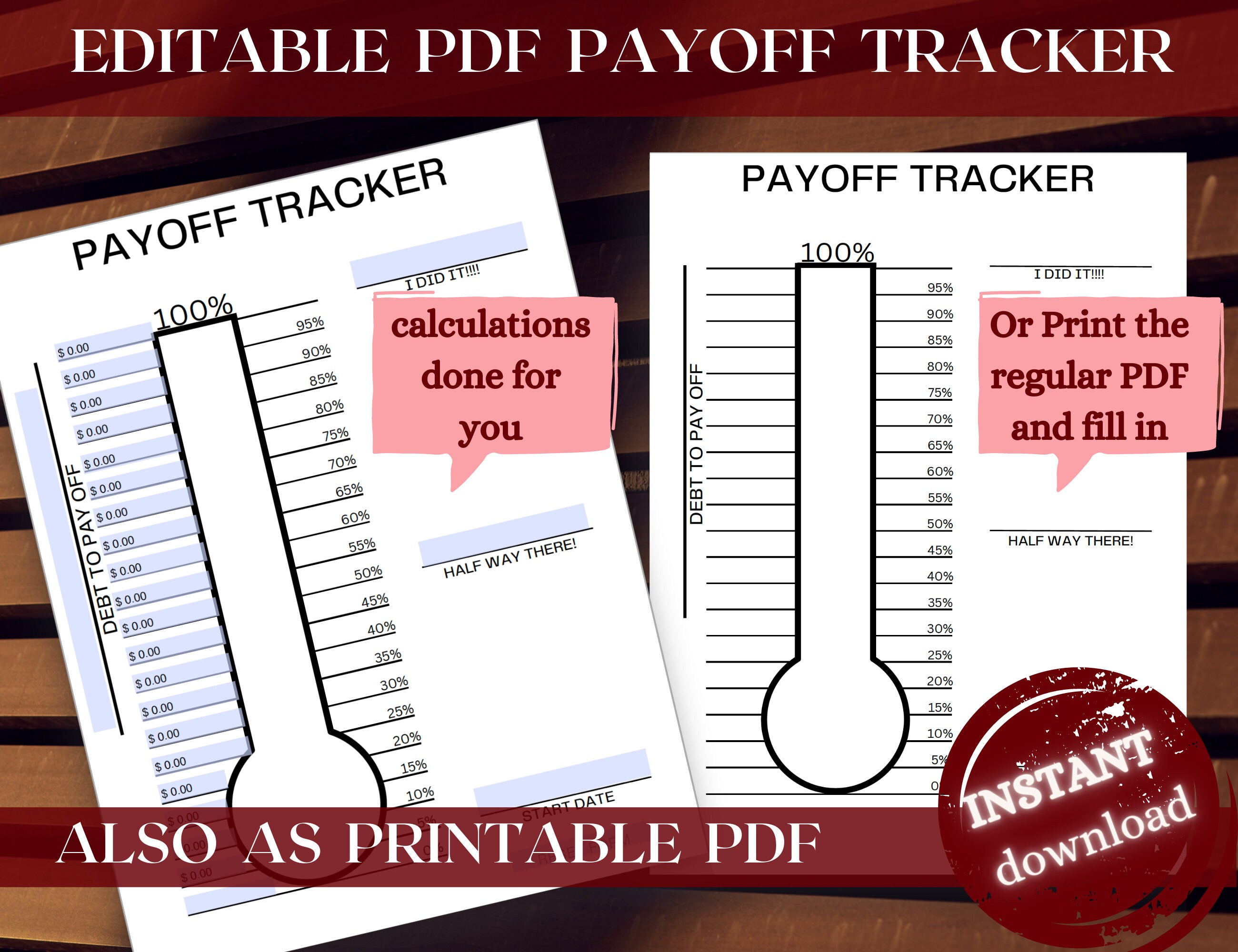 Debt Payoff Thermometer Tracker Printable or Payoff Tracker Editable ...
