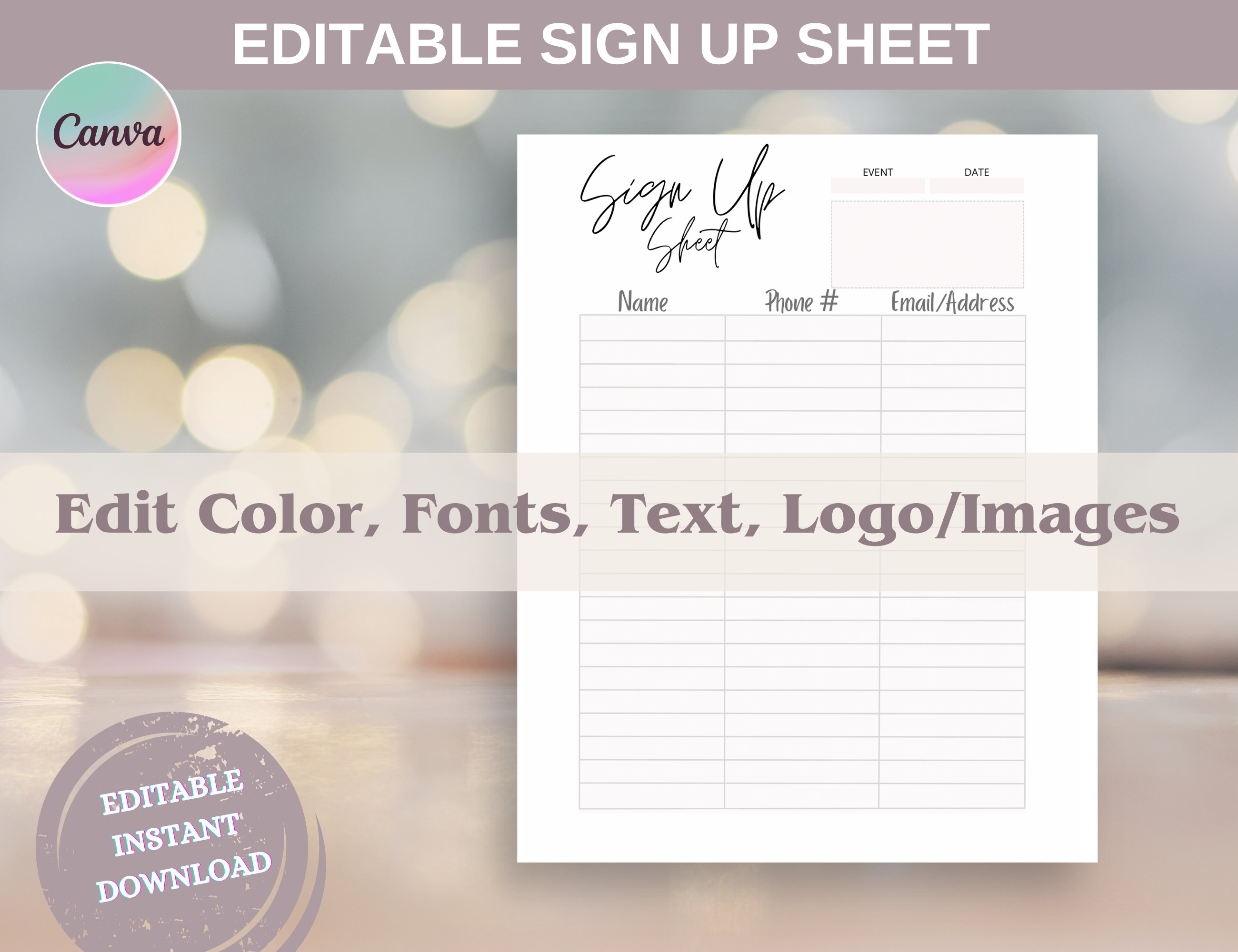 Editable Sign up Sheet Email Sign up Template Business Sign up Sheet ...