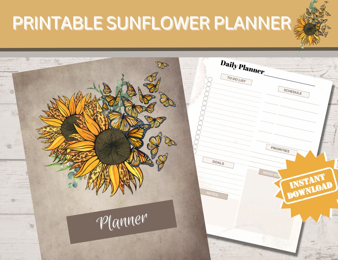 Printable Sunflower Organizational Planner With Gratitude Wellness Meal ...