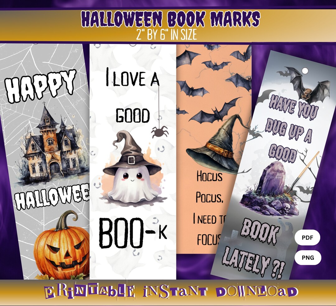 Halloween Printable Bookmark Set Digital Bookmarks Halloween Bookmark ...