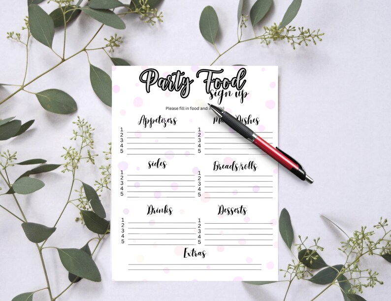 Printable Birthday Party Potluck Sign up Girl Birthday Party Food Sign ...