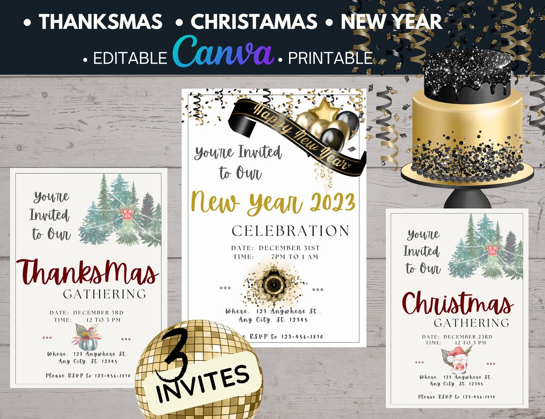 Thanksmas Gathering Invites | Christmas Editable and Printable Invites ...