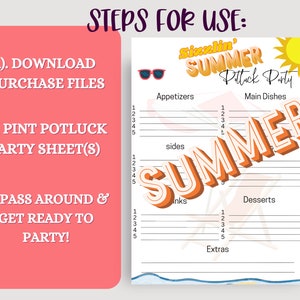 Printable Potluck Sign up Sheet Summer Potluck Sheet Summer Party ...